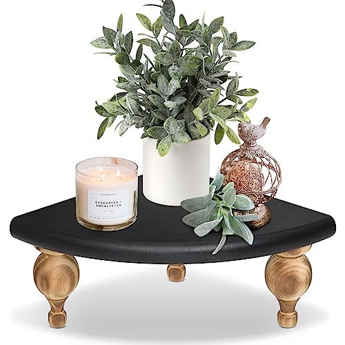 COZYYROME Farmhouse Display Riser Wood Corner Counter Shelf,Pedestal Stand for Display,Wood Tray Riser for Coffee Bar Table,Corner Countertop Organizer for Bathroom,Kitchen Countertop Organizer
