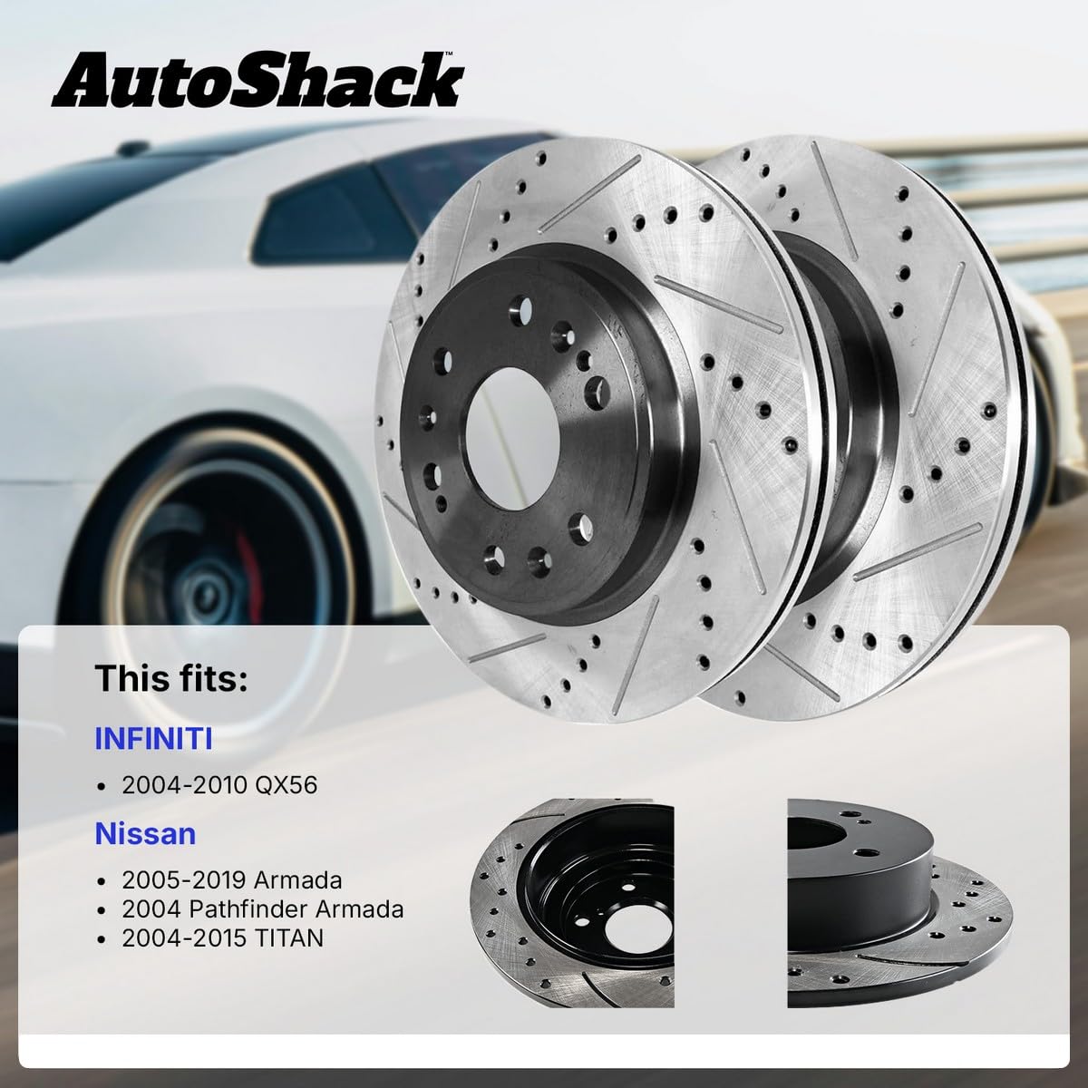 AutoShack Black Hat Drilled and Slotted Brake Rotors Rear Brake Rotor Replacement Kit for 2004 Nissan Pathfinder Armada 2004-2015 TITAN 2005-2015 2017-2019 Armada 2004-2010 INFINITI QX56 V8 PR41331LR