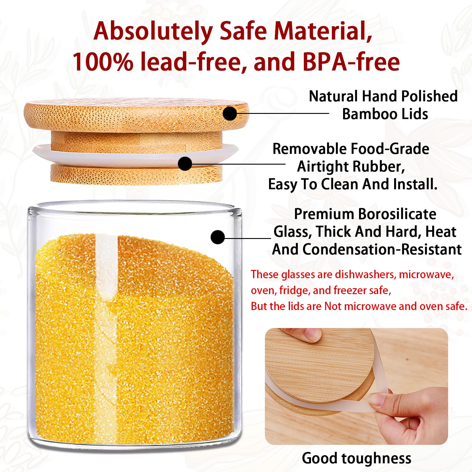 SLifeJars - Glass Jars with Bamboo Lids 16 oz, 12pcs Glass Food Storage Jars with Rewritable Labels, Bamboo Lid Jars for Kitchen Storage, Glass Food Storage Containers with Bamboo Lids for Herbs