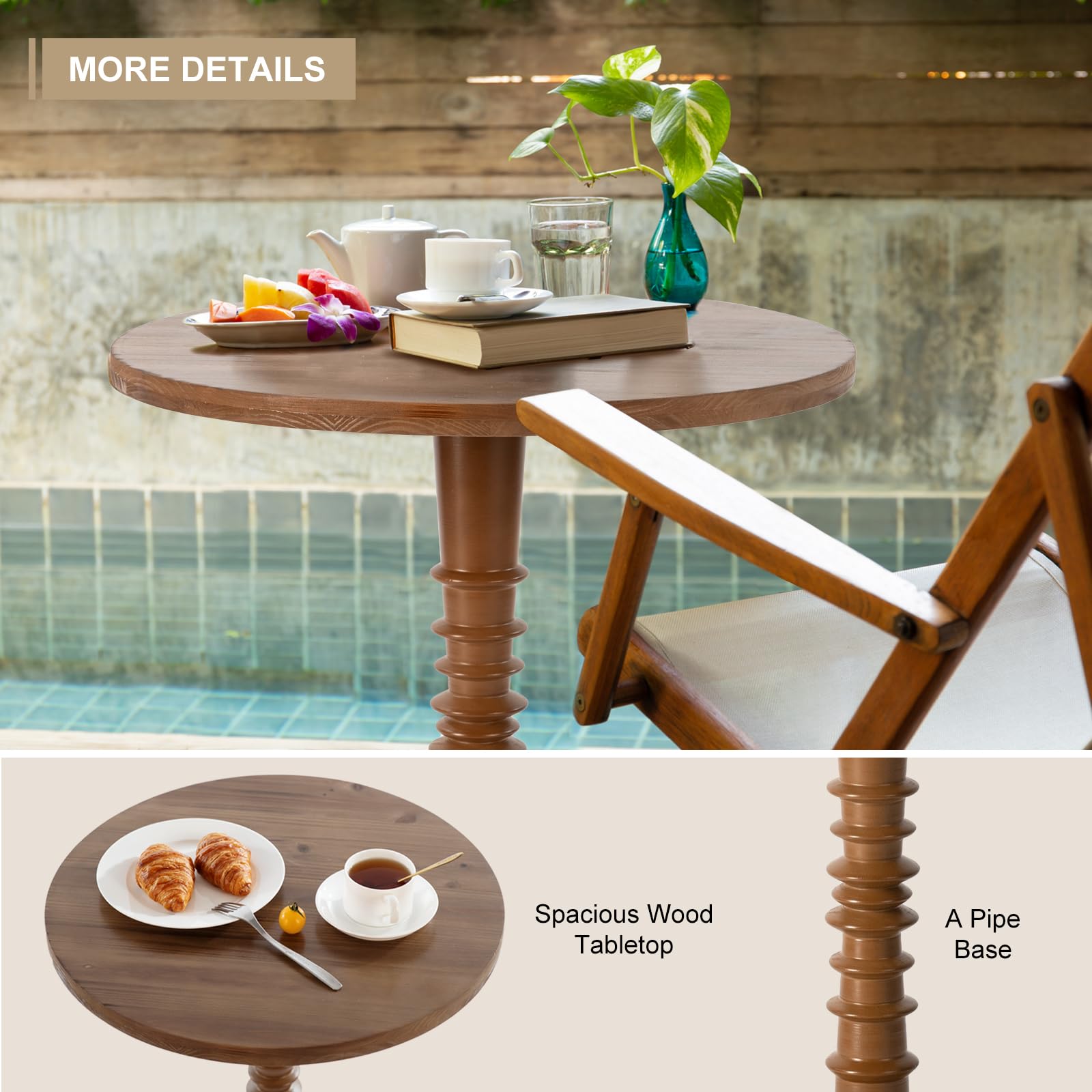 FURNDOOR Wooden Wagon Wheel Rocking Chair Set, 3PCS Outdoor Rocking Bistro Set Rustic Rocker with Coffee Table for Backyard Porch Poolside Lawn