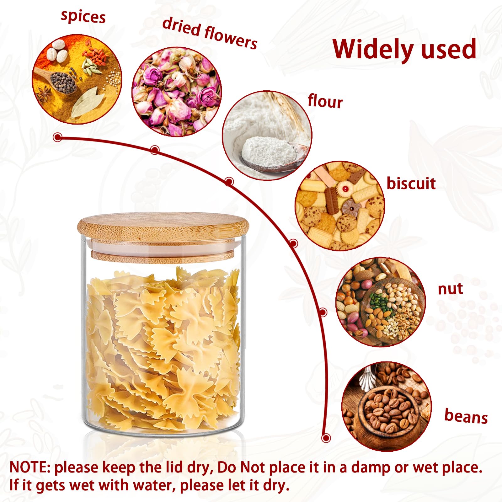 SLifeJars - Glass Jars with Bamboo Lids 16 oz, 12pcs Glass Food Storage Jars with Rewritable Labels, Bamboo Lid Jars for Kitchen Storage, Glass Food Storage Containers with Bamboo Lids for Herbs