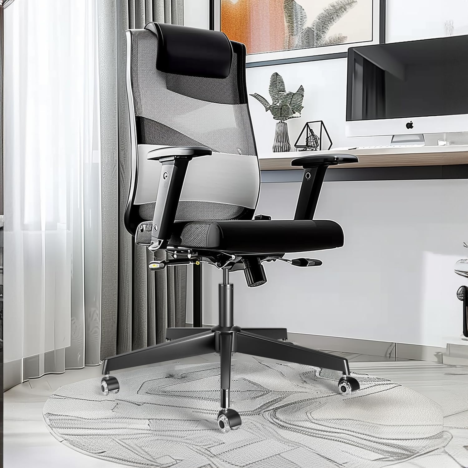 MASTERY MART Office Chair Base Replacement Heavy Duty, Metal Desk Chair Base Replacement Parts with Universal Gas Cylinder Hole and Casters Sockets, 2400+Lbs, Diameter 28", Matte Black