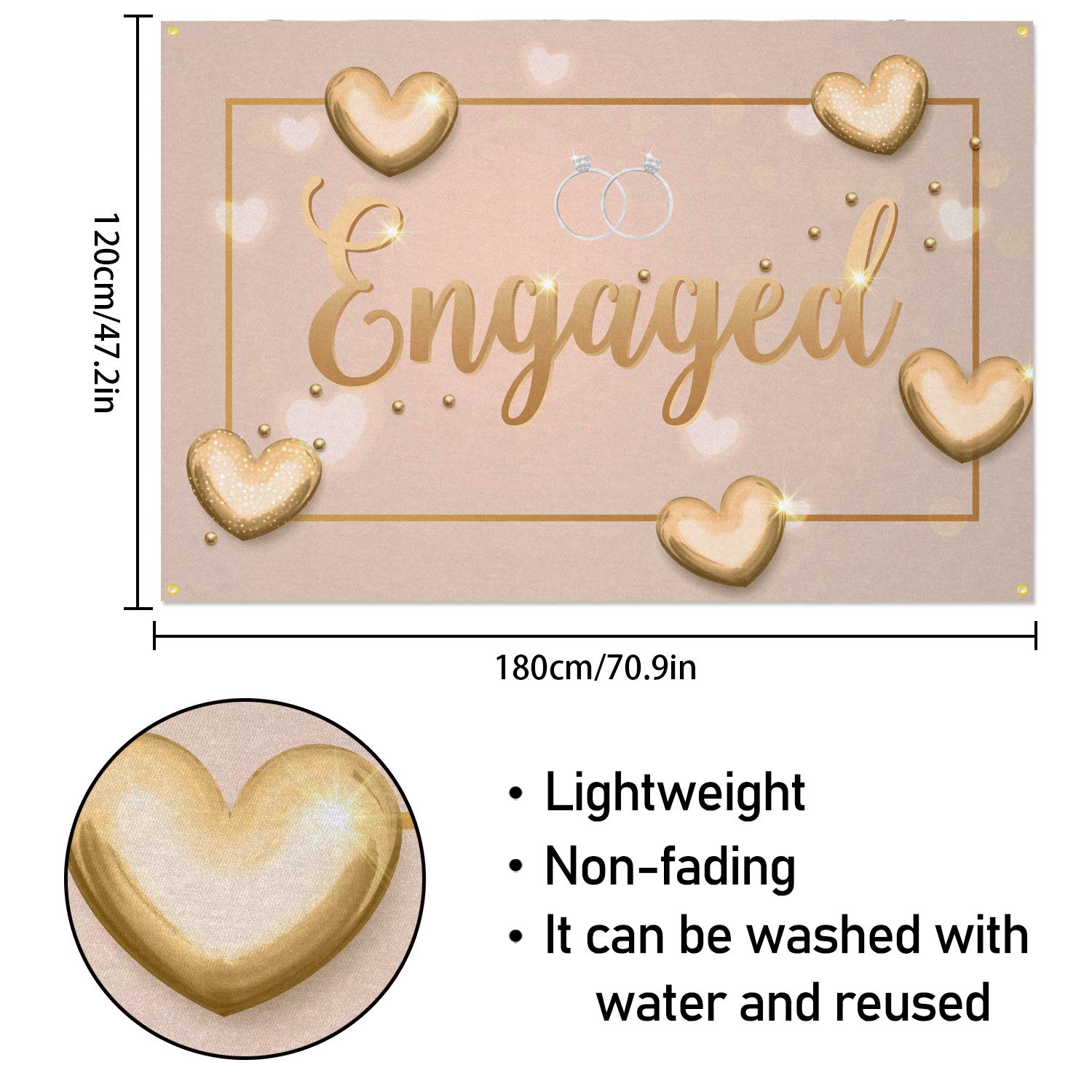 PAKBOOM Engaged Backdrop Banner - Engagement Bridal Shower Party Decorations Supplies - 3.9 x 5.9ft Gold
