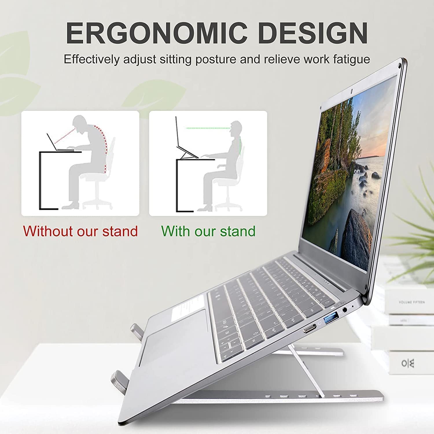 SGIN Laptop Stand for Desk, Computer Stand Laptop Riser for Laptop, Portable Notebook Stand Compatible with 9-15.6 inch Laptops(Silver)