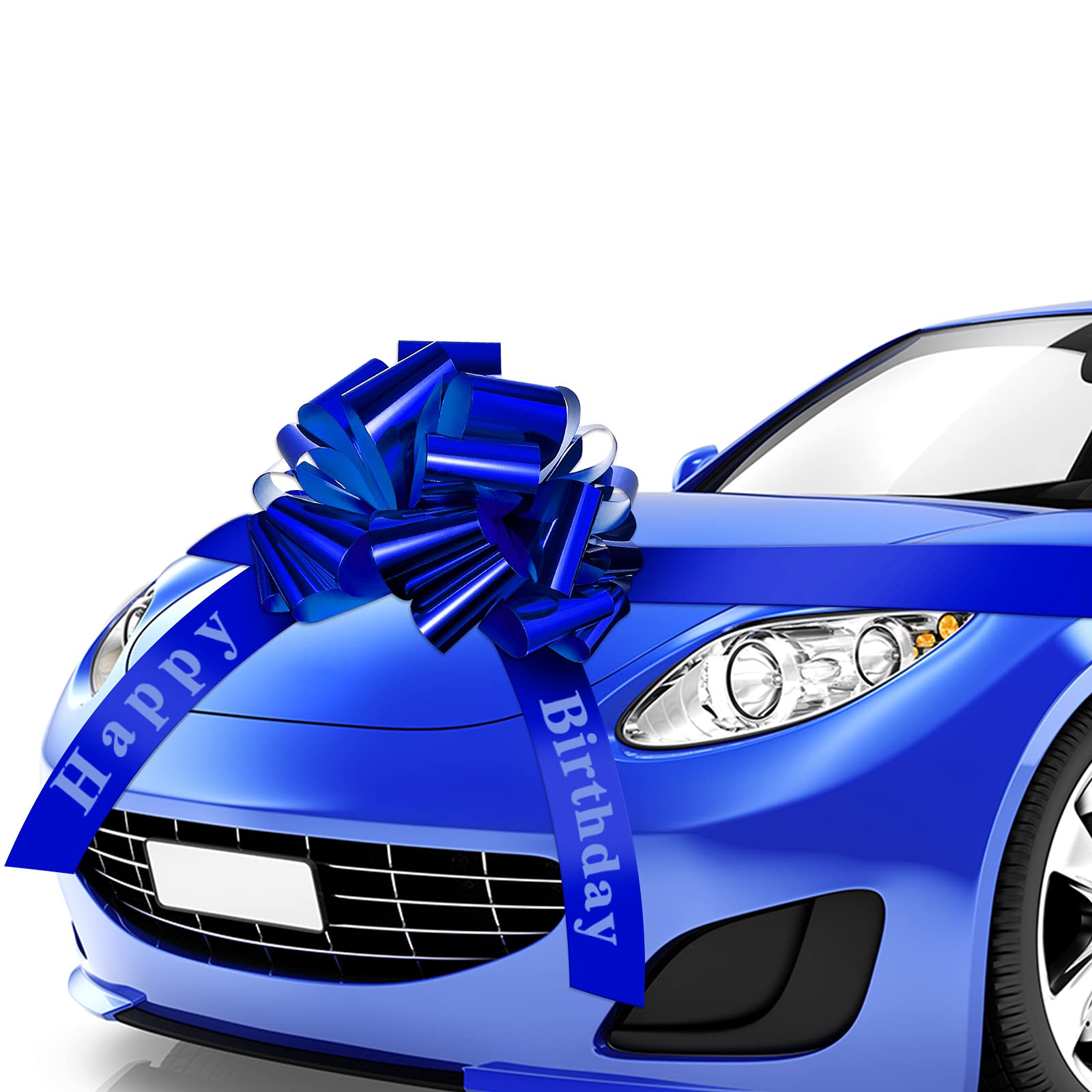 Happy Birthday Car Bow Big Car Ribbon Bow Large Gift Wrapping Bow Giant Bow for Car Decorative Huge Pull Bow for Christmas Party Birthday Car Decoration (Royal Blue,20 Inches)
