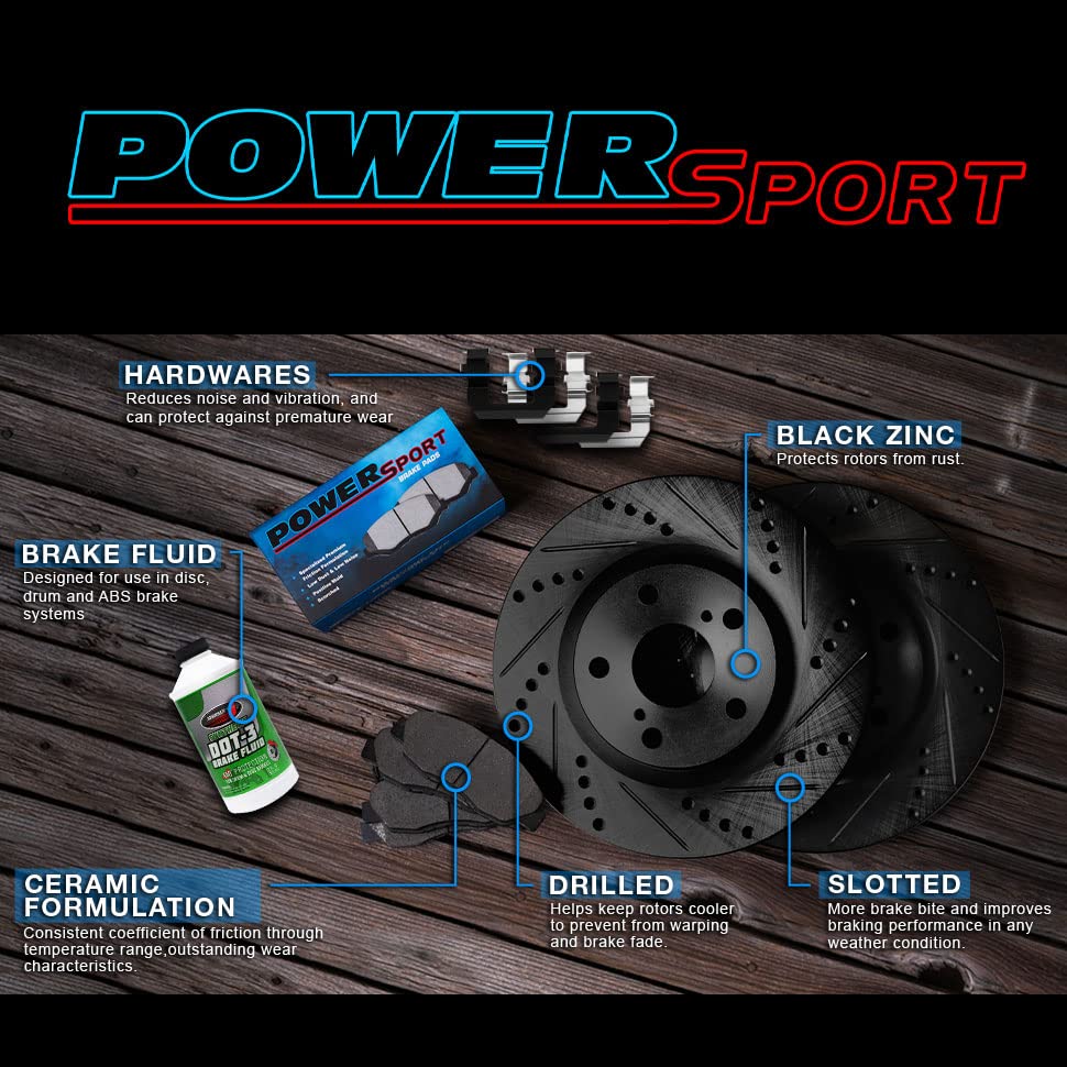 Power Sport Front Brakes and Rotors Kit |Front Brake Pads| Brake Rotors and Pads|Ceramic Brake Pads and Rotors|Hardware Kit BBC1.42129.42