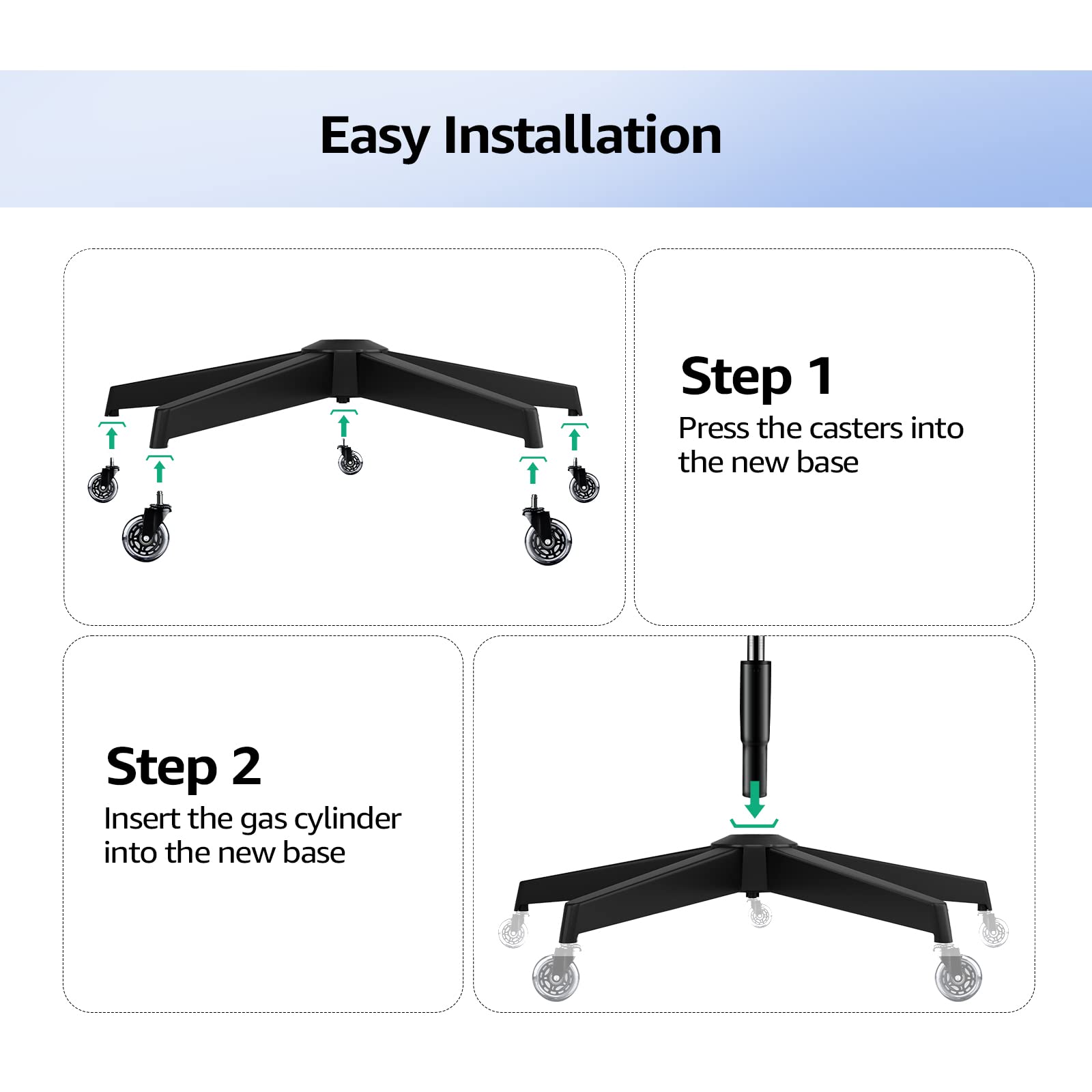 MASTERY MART Office Chair Base Replacement Heavy Duty, Metal Desk Chair Base Replacement Parts with Universal Gas Cylinder Hole and Casters Sockets, 2400+Lbs, Diameter 28", Matte Black