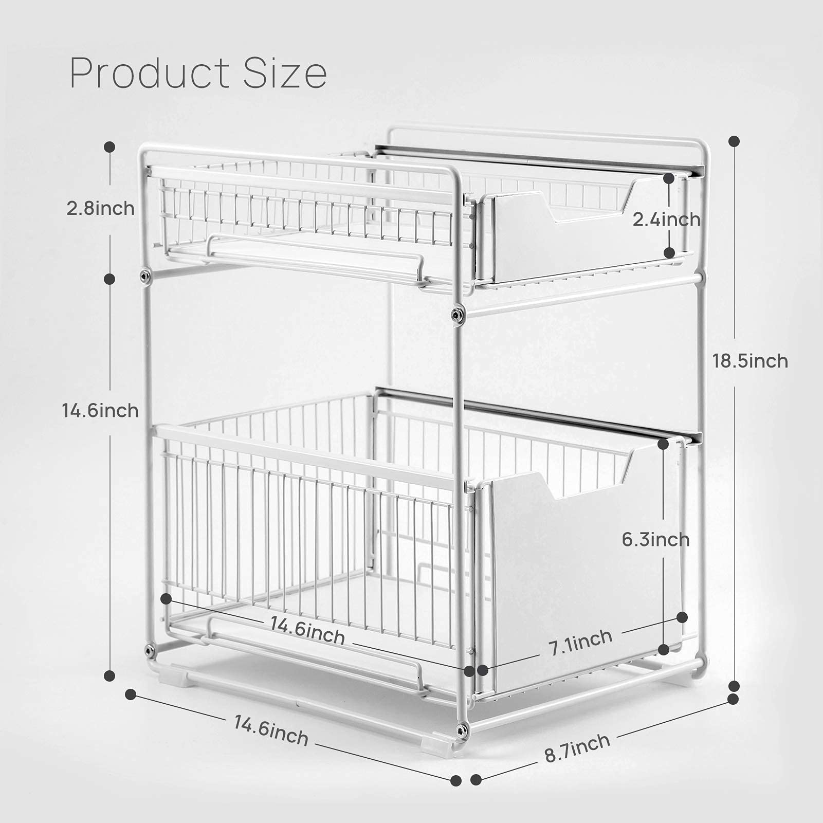 MAXCOOK 2 Tier Sliding Cabinet Basket Organizer Multifunctional Storage Organizer Holder, Under Sink Pull Out Organizer for Cabinet –Sliding Drawer Shelf, Size 8.7W x 14.6D x 18.5H(Inch)