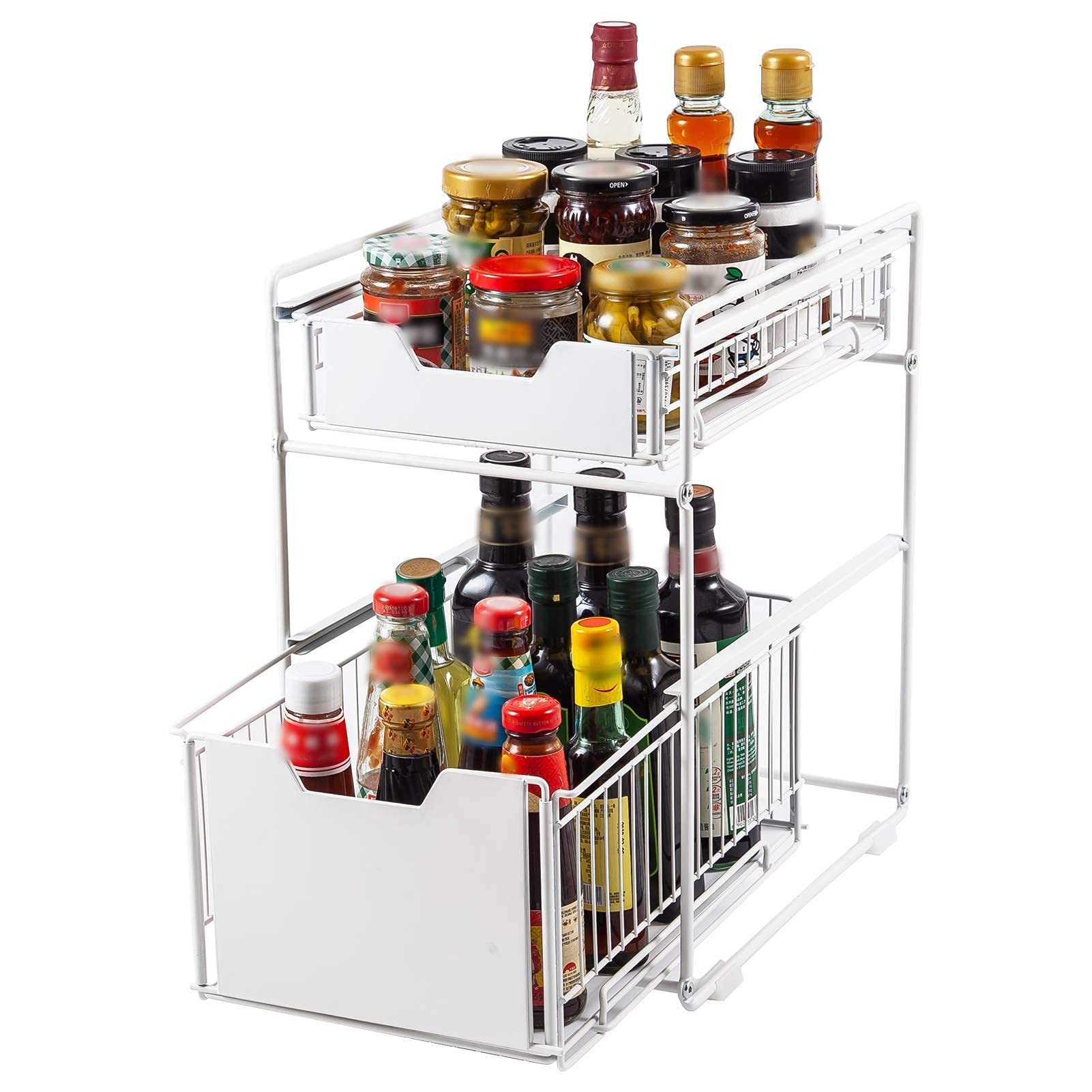 MAXCOOK 2 Tier Sliding Cabinet Basket Organizer Multifunctional Storage Organizer Holder, Under Sink Pull Out Organizer for Cabinet –Sliding Drawer Shelf, Size 8.7W x 14.6D x 18.5H(Inch)