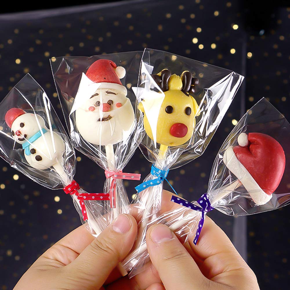 Cellophane Treat Bags 100 Pcs Clear Cello Candy Cookie Lollipop Bakery Dessert Cello Flat Goodie Bag with 100 Twist Ties Resealable 3" x 4"