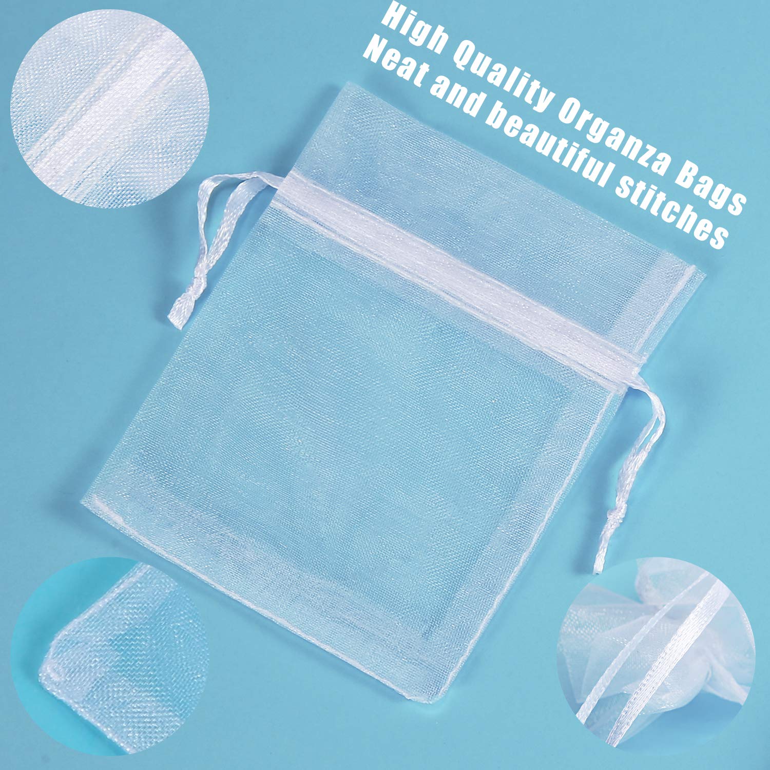 Bouraw 100Pcs Organza Bags, Drawstring Pouches, Wedding Favour Bags Party Christmas Bags, White Pouches (7x9cm, 2.7 * 3.5”)