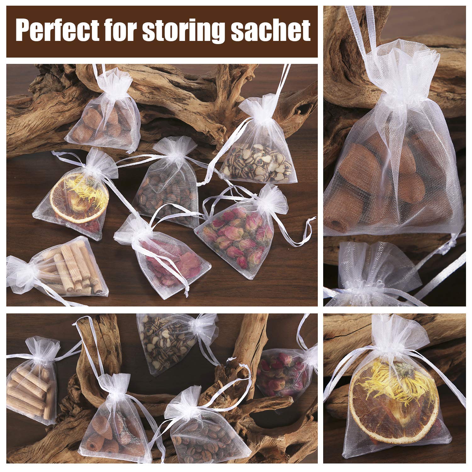 Bouraw 100Pcs Organza Bags, Drawstring Pouches, Wedding Favour Bags Party Christmas Bags, White Pouches (7x9cm, 2.7 * 3.5”)