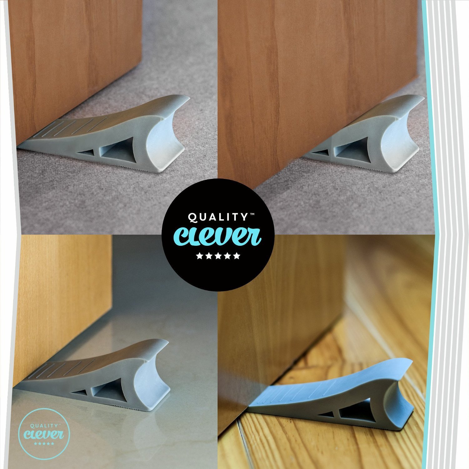 Quality Clever Decorative Rubber Door Stopper, Tall and Adjustable to Fit All Doors, Solid Stable Base, Easy to Move Without Bending Down, Hanger Mounts on Back of Door or Wall to Eliminate Clutter