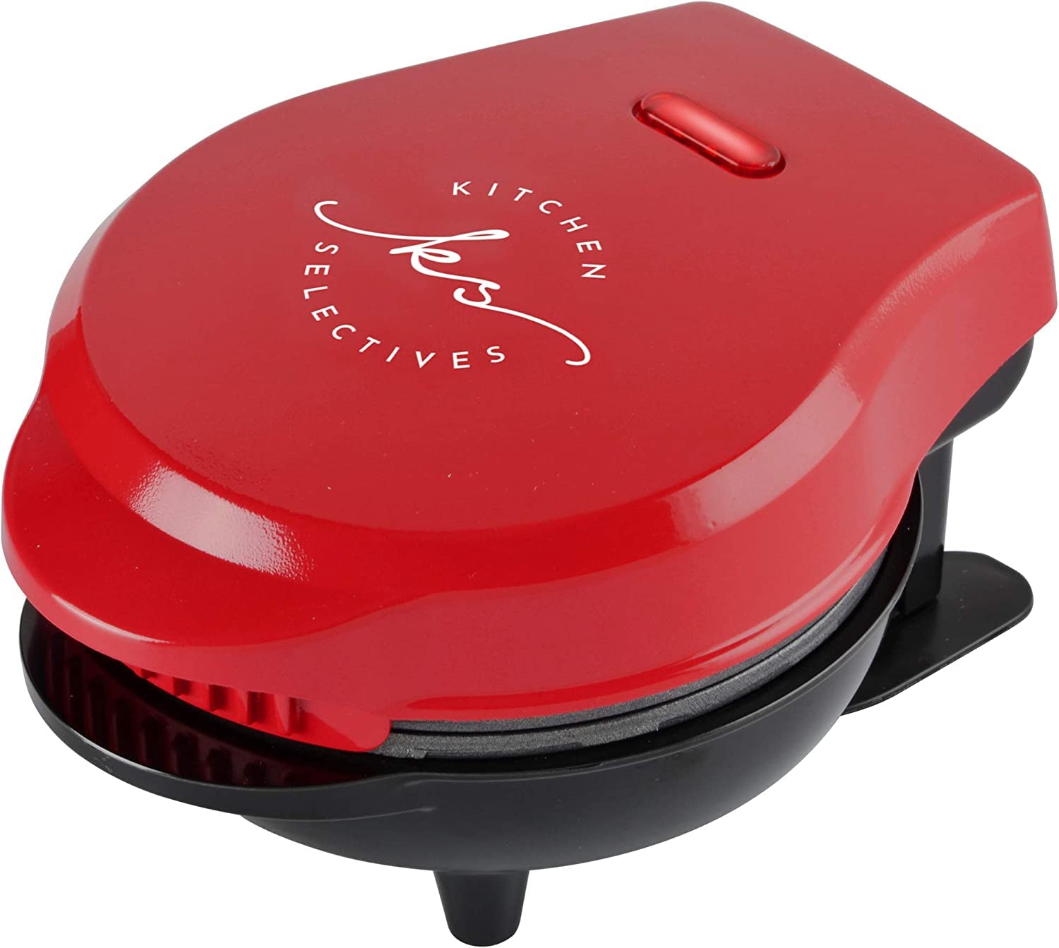 Kitchen Selectives Mini Waffle Maker By Select Brands - Classic Waffle Iron for Traditional, Savory or Dessert Waffles - Features Non-Stick Coating - 4 Mini Waffles, Red