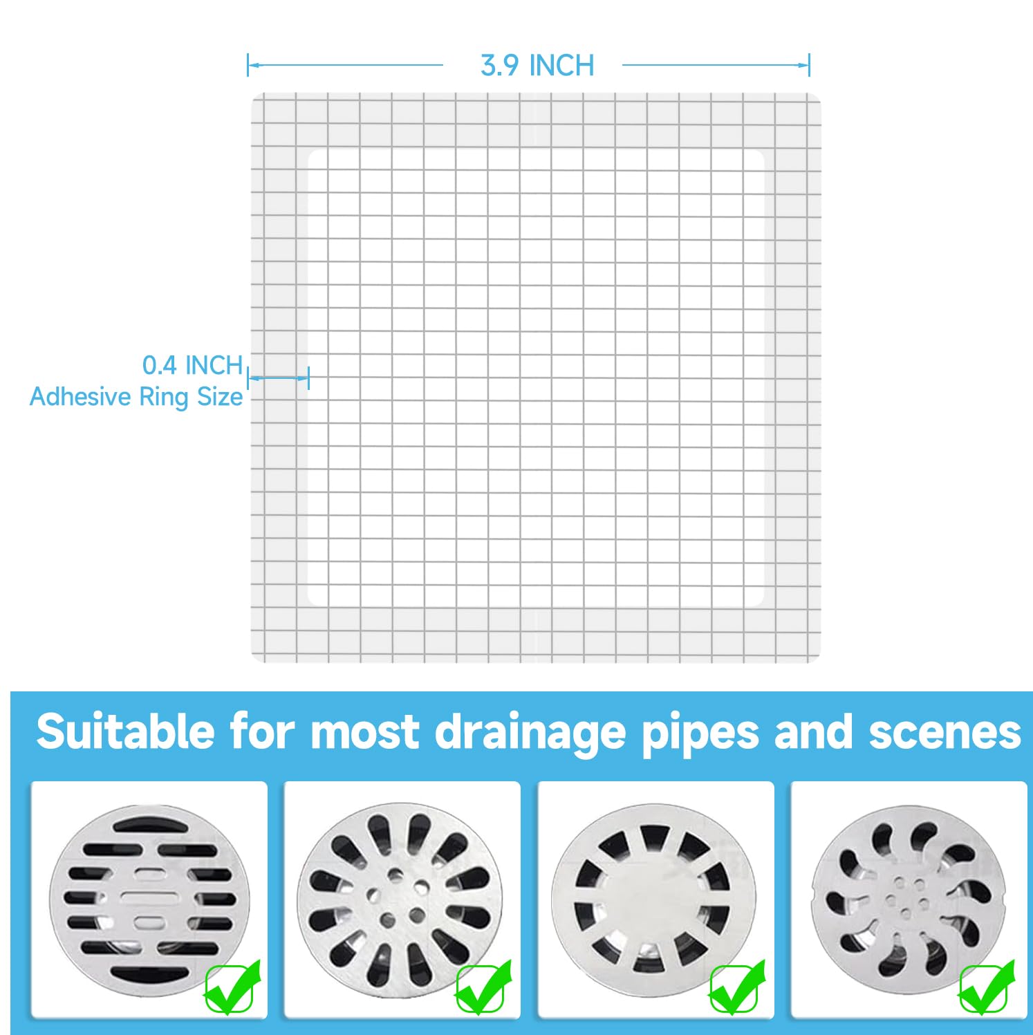 50 Pack, VIVIDLY Disposable Shower Drain Cover Hair Catcher Shower Drain Mesh Stickers, Bathroom, Laundry, Bathtub, Kitchen, Sink, Drain, for Human and pet Hair Catcher (Square 50 PCS)