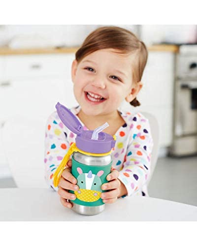Skip Hop Toddler Sippy Cup with Straw, Zoo Stainless Steel Straw Bottle, Bee