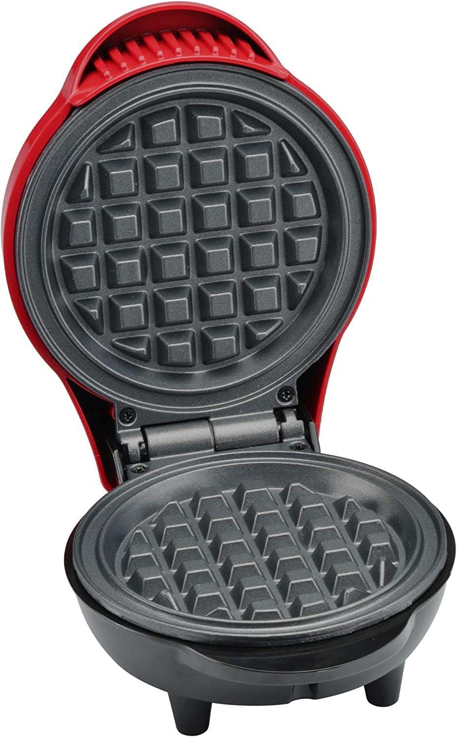 Kitchen Selectives Mini Waffle Maker By Select Brands - Classic Waffle Iron for Traditional, Savory or Dessert Waffles - Features Non-Stick Coating - 4 Mini Waffles, Red