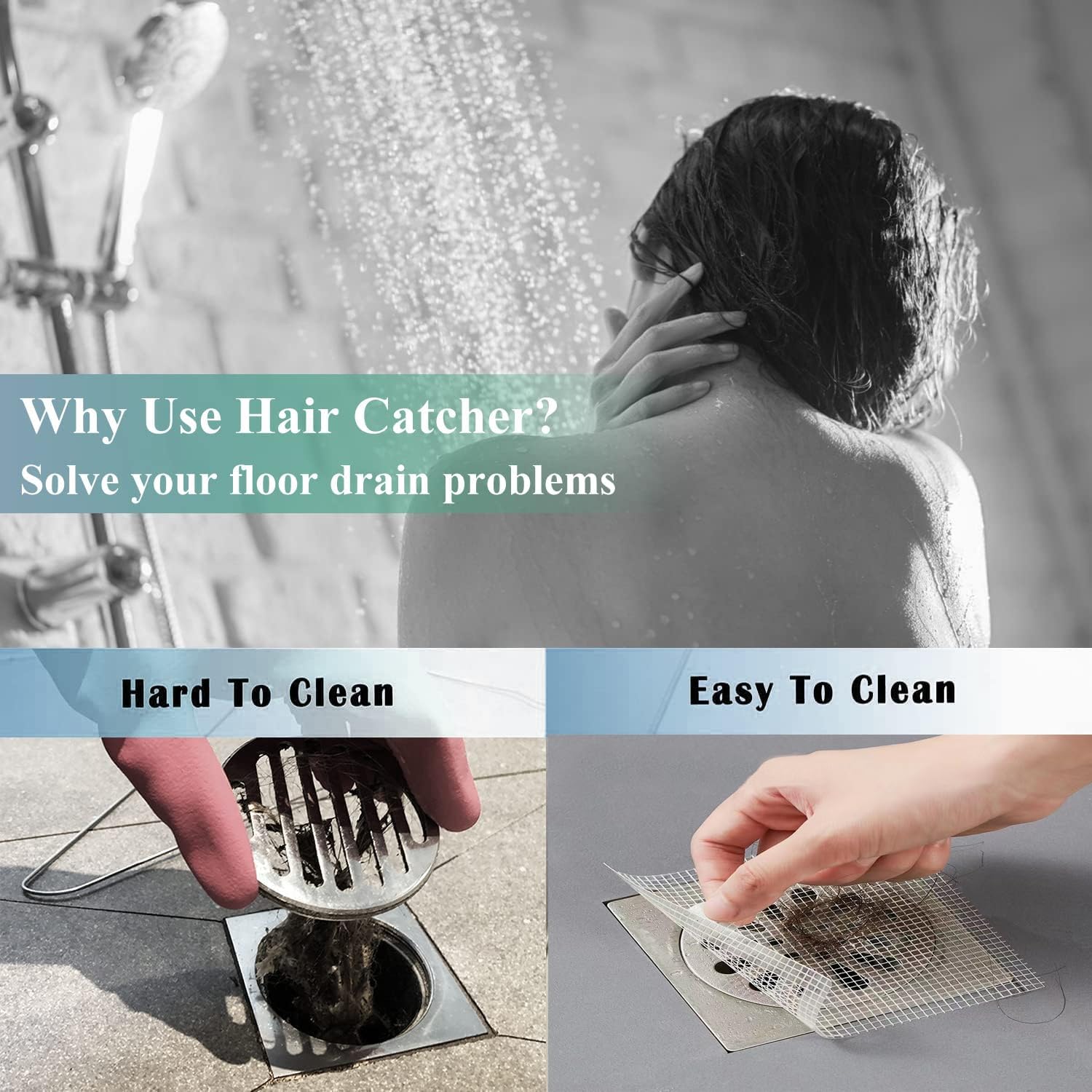 50 Pack, VIVIDLY Disposable Shower Drain Cover Hair Catcher Shower Drain Mesh Stickers, Bathroom, Laundry, Bathtub, Kitchen, Sink, Drain, for Human and pet Hair Catcher (Square 50 PCS)