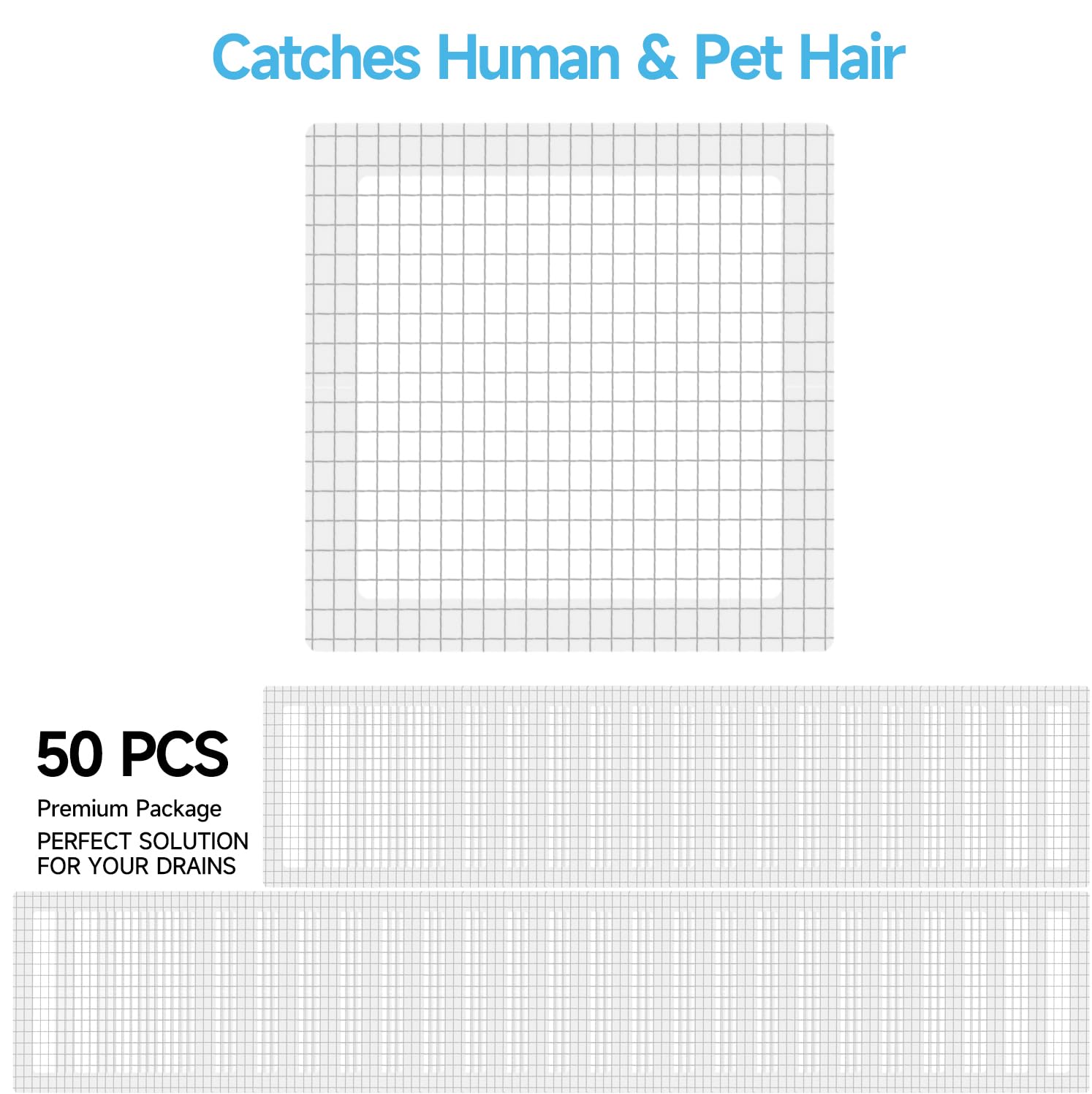 50 Pack, VIVIDLY Disposable Shower Drain Cover Hair Catcher Shower Drain Mesh Stickers, Bathroom, Laundry, Bathtub, Kitchen, Sink, Drain, for Human and pet Hair Catcher (Square 50 PCS)