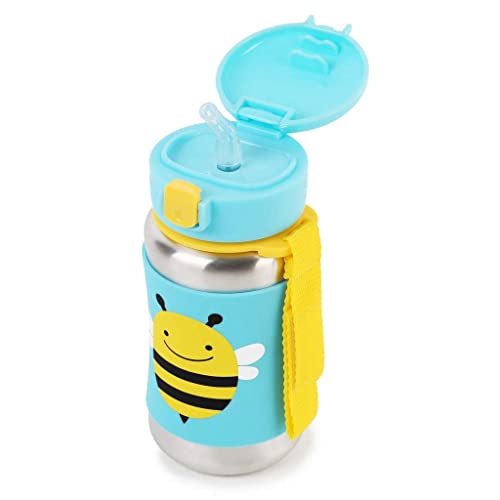 Skip Hop Toddler Sippy Cup with Straw, Zoo Stainless Steel Straw Bottle, Bee