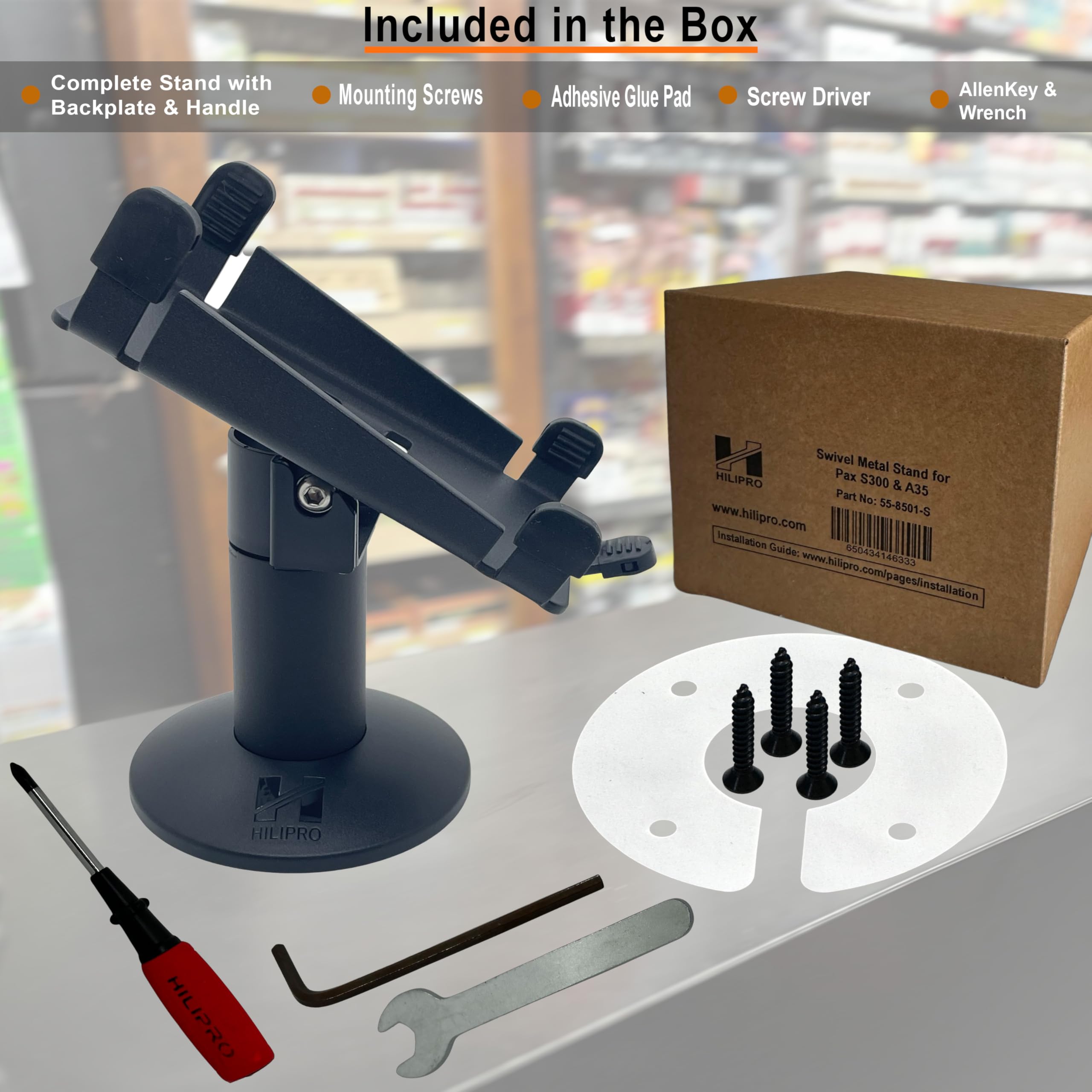 Hilipro Swivel Stand for Dejavoo Z8 & Z11 Credit Card Payment Machine Terminal - Complete Pos Kit - Dejavoo Point of Sale Stand