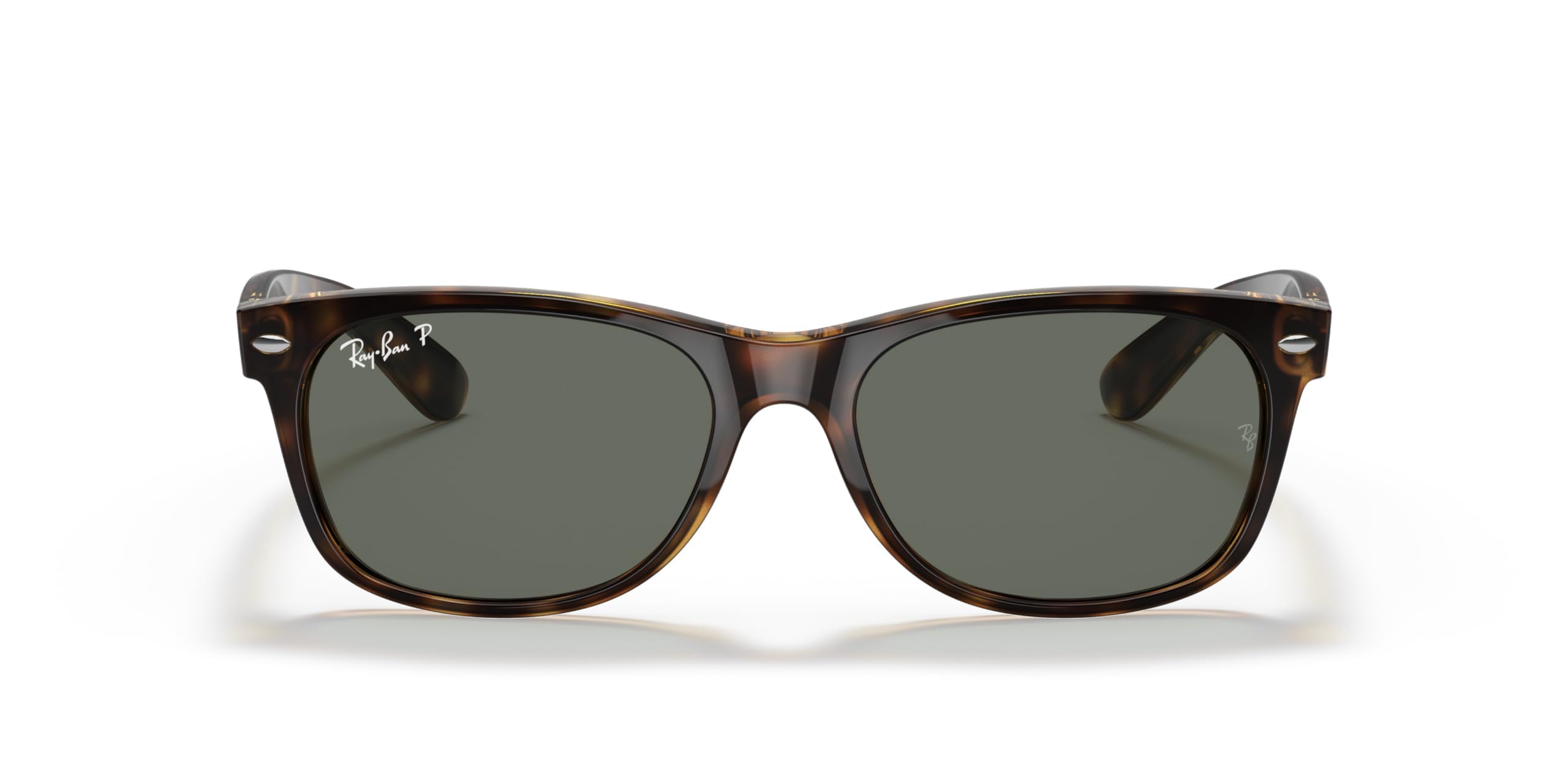 Ray-Ban RB2132 New Wayfarer Square Sunglasses, Tortoise/Polarized Green, 58 mm