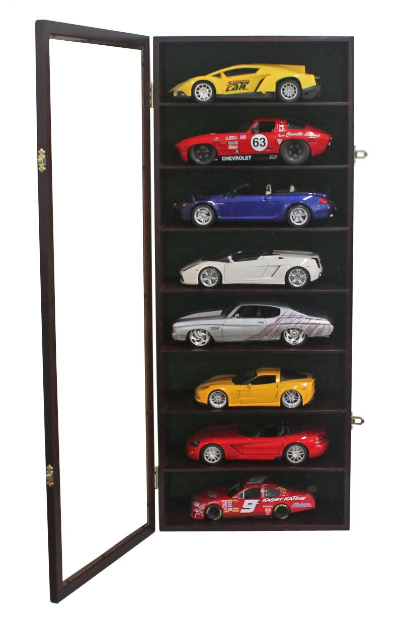 1/24 - 1/18 Scale Diecast Wheels Model 8 Cars Display Case Cabinet Holder Holds - Mahogany Finish (Mahogany Finish)