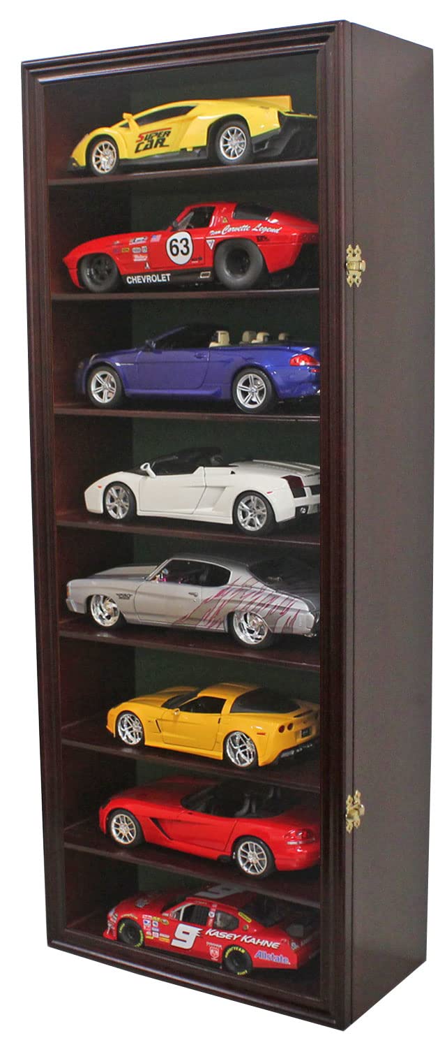 1/24 - 1/18 Scale Diecast Wheels Model 8 Cars Display Case Cabinet Holder Holds - Mahogany Finish (Mahogany Finish)