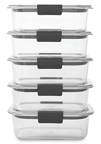 Rubbermaid Leak-Proof Brilliance Food Storage Set | 9.6 Cup Plastic Containers with Lids, 2-Pack, Clear & Brilliance Food Storage Container, BPA free Plastic, Medium, 3.2 Cup, 5 Pack, Clear