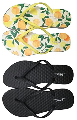 Old Navy Women Beach Summer Casual Flip Flop Sandals (7 Lemon & Black Flip Flops) with Dust Cover