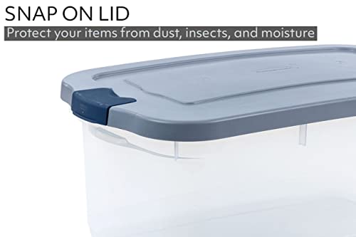 Rubbermaid Roughneck Clear 95 Qt/23.75 Gal Storage Containers, Pack of 4 with Latching Grey Lids, Visible Base, Sturdy and Stackable, Great for Storage and Organization