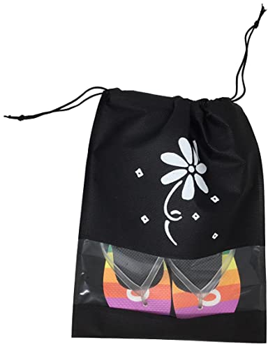 Old Navy Women Beach Summer Casual Flip Flop Sandals (7 Rainbow Stripe Logo & Black Flip Flops) with Dust Cover