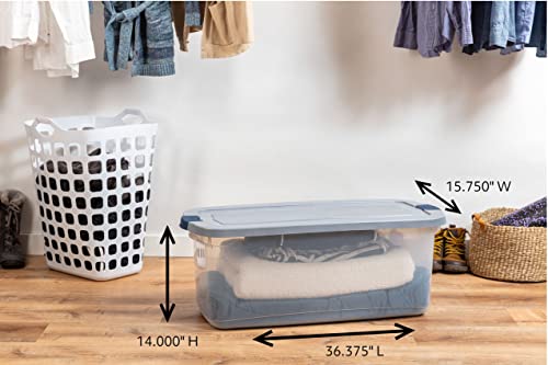 Rubbermaid Roughneck Clear 95 Qt/23.75 Gal Storage Containers, Pack of 4 with Latching Grey Lids, Visible Base, Sturdy and Stackable, Great for Storage and Organization