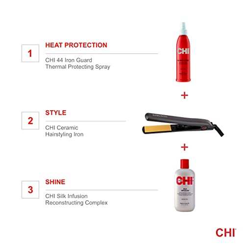CHI Original Ceramic Hair Straightening Flat Iron | 1" Plates | Black | Professional Salon Model Hair Straightener | Includes Heat Protection Pad