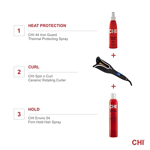 CHI Spin N Curl Ceramic Rotating Curling Iron | 1.25” Curling Iron | Ideal for Shoulder-Length Hair Between 6-16" | Include Cleaning Tool | Matte Black