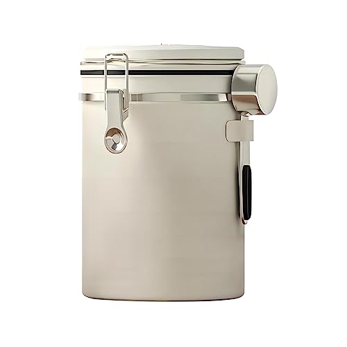 Fourmor Stainless Steel Coffee Grounds and Beans Container Canister with Date-Tracker - CO2-Release Valve and Measuring Scoop 22OZ for Grounds Coffee, Beans, Tea, Flour, Cereal, Sugar