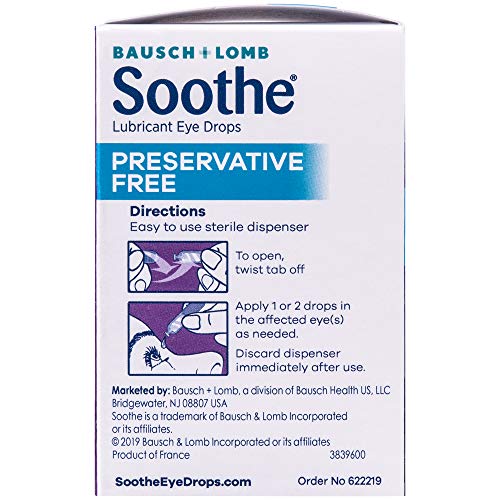 Bausch + Lomb Soothe Preservative-Free Lubricant Eye Drops, Box of 28 Single Use Dispensers