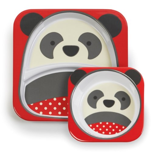 Skip Hop Baby Zoo Little Kid and Toddler Feeding Melamine Divided Plate and Bowl Mealtime Set, Multi Pia Panda