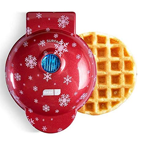 Dash Wonderful Mini Waffle Gift Set Red with White Snowflakes and Recipe Book