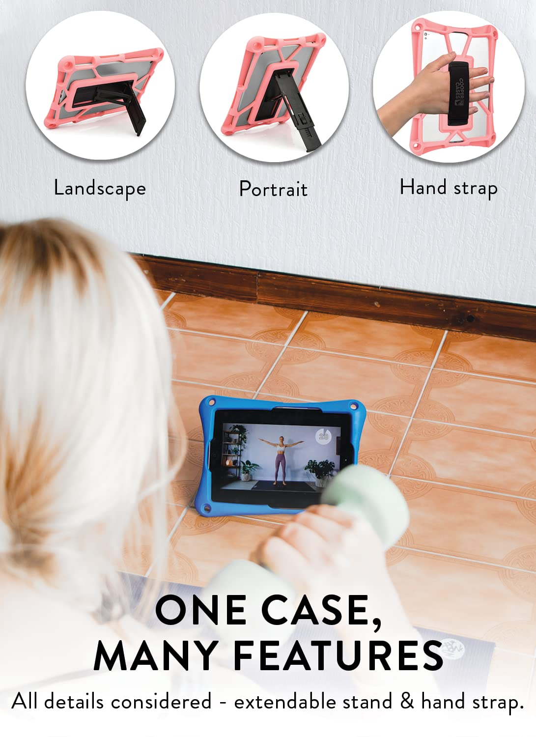 Cooper Trooper Rugged Case for 7.9, 8, 8.4, 8.7, 8.9" Tablets | Tough Bumper Protective Shock Proof Kids Holder Carrying Cover Bag, Stand, Strap