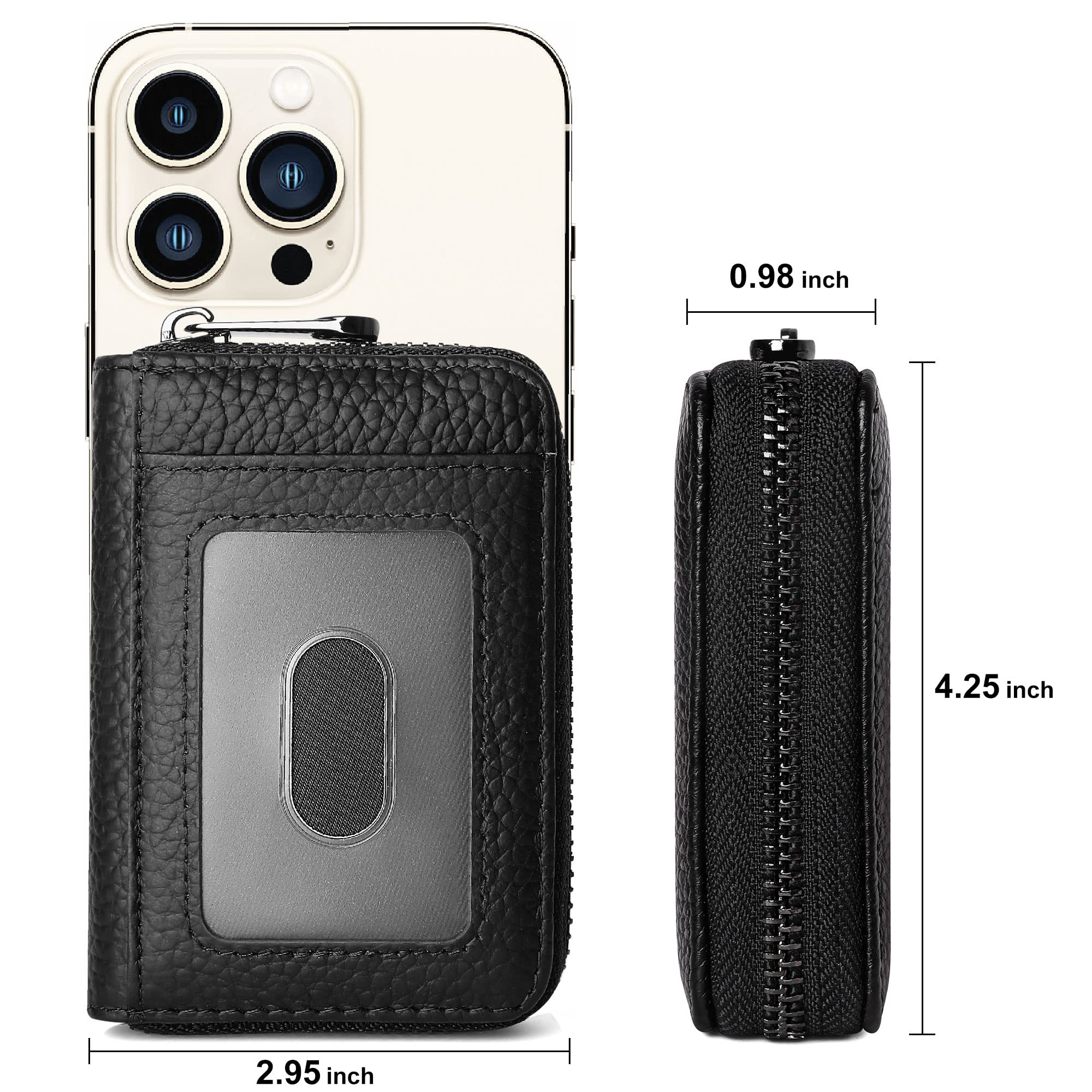 Badiya Genuine Leather Credit Card Holder RFID Blocking Accordion Small Card Case Wallet Zip Coin Purse for Women Men