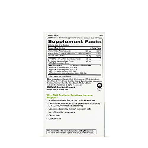 GNC Probiotic Solutions Immune Support with 25 Billion CFUs | Provides Digestive & Immune Support, Vegetarian | 30 Capsules