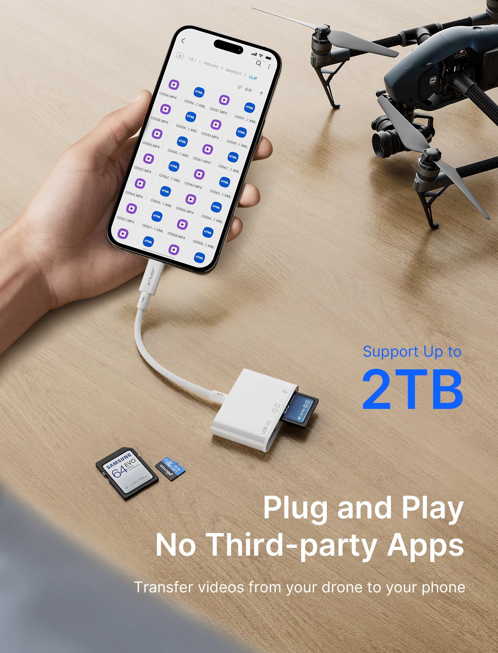 4-in-1 USB C SD Card Reader, JSAUX USB-C Micro SD Card Reader with (USB 3.0 & Charging) Port Compatible with iPhone 16/16 Plus/16 Pro/16 Pro Max, Android, Mac, Galaxy, iPad Pro, Camera -White