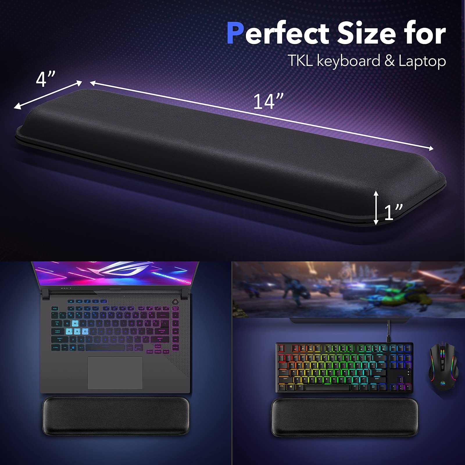 Gimars Ergonomic Gaming TKL Keyboard Wrist Rest, Memory Foam Wrist Support with Stitched Edge, Anti-Slip Tenkeyless Keyboard Wrist Pad for Office, Gaming, Computer PC Laptop