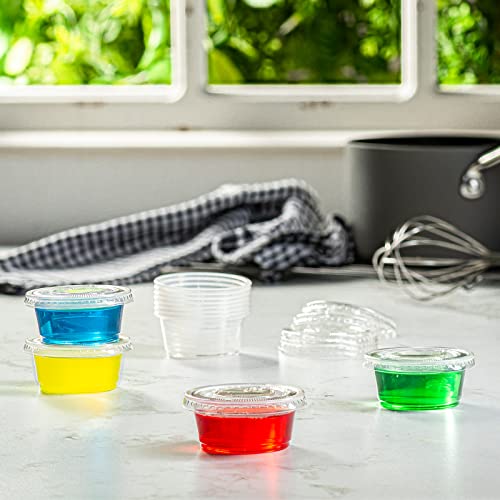 Comfy Package [50 Sets] 2 oz. Plastic Portion Cups With Lids, Souffle Cups, Jello Shot Cups
