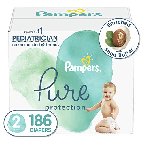 Diapers Size 2, 186 Count - Pampers Pure Protection Disposable Baby Diapers, Hypoallergenic and Unscented Protection (Packaging & Prints May Vary)