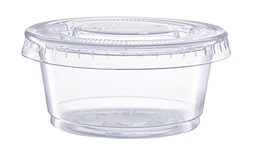 Comfy Package [50 Sets] 2 oz. Plastic Portion Cups With Lids, Souffle Cups, Jello Shot Cups