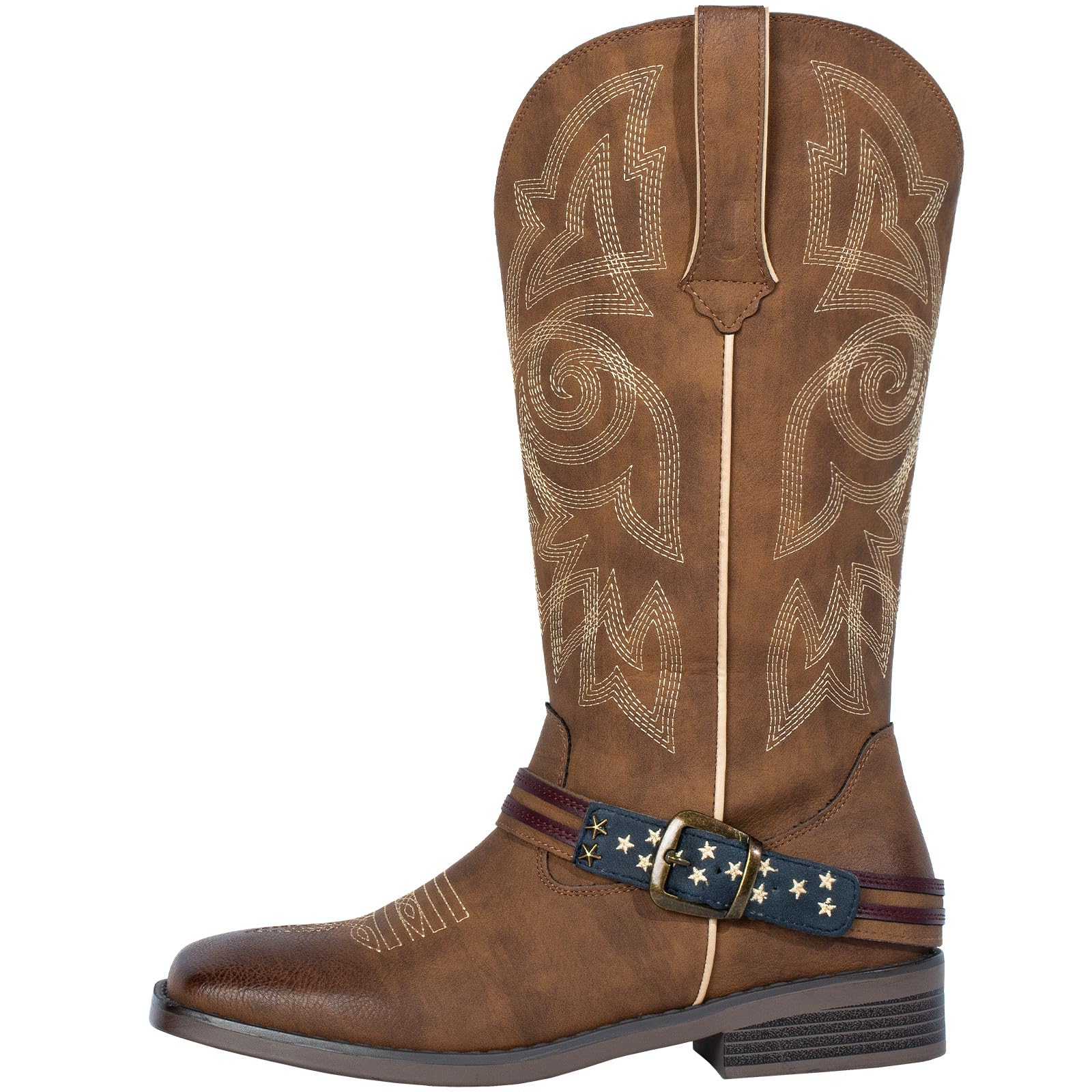 J's.o.l.e Women's Fashion Western Cowgirl Cowboy Boots Wide Square Toe Mid Calf US Size 9.5