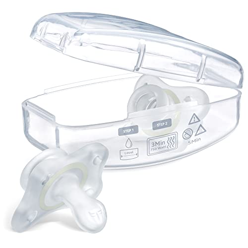 Chicco PhysioForma Silicone Mini Glow in The Dark Pacifier in Clear for Babies 2-6m, Orthodontic Nipple, BPA-Free, 2-Count in Sterilizing Case