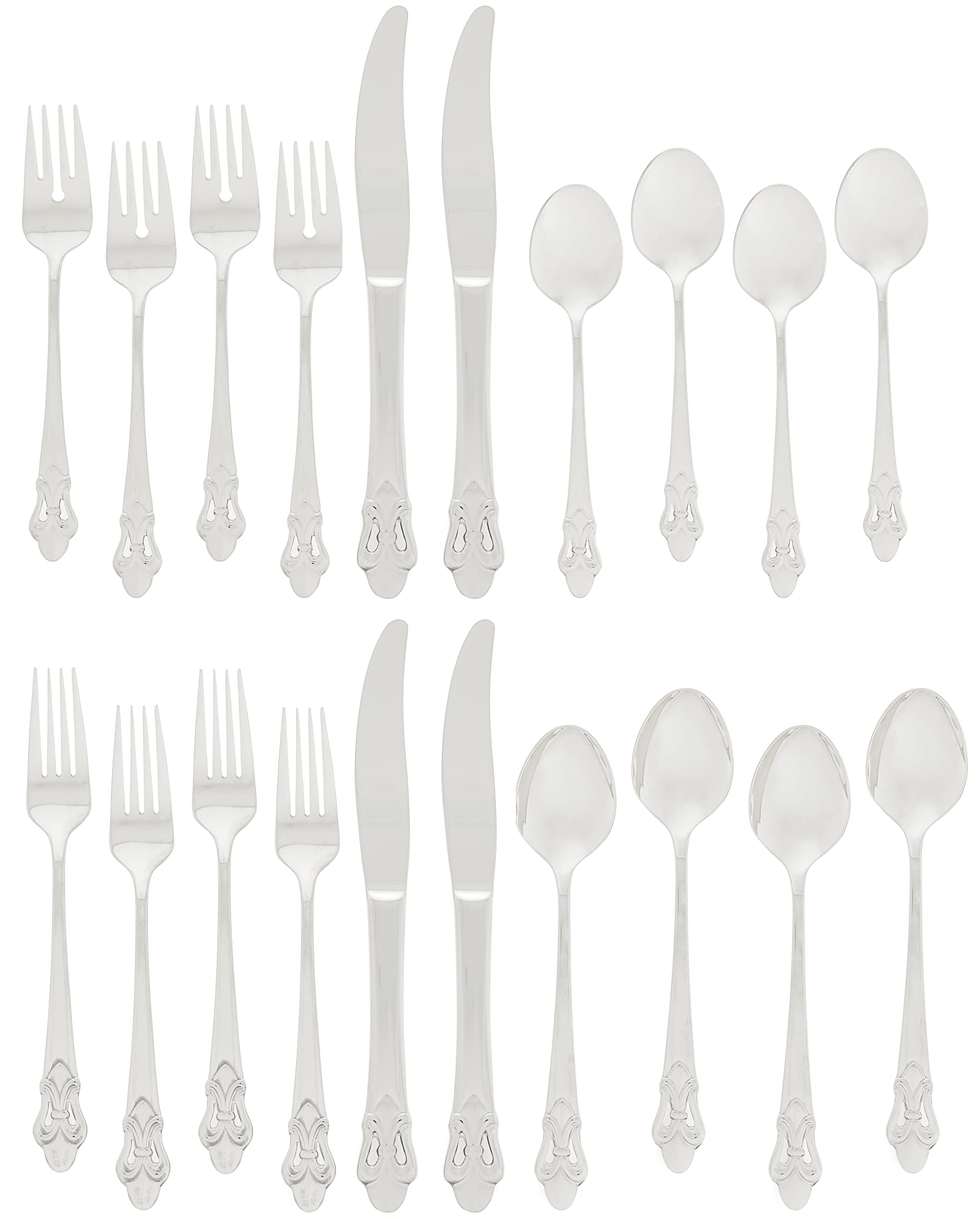 Ginkgo International Fleur de Lis 20-Piece Stainless Steel Flatware Place Setting, Service for 4